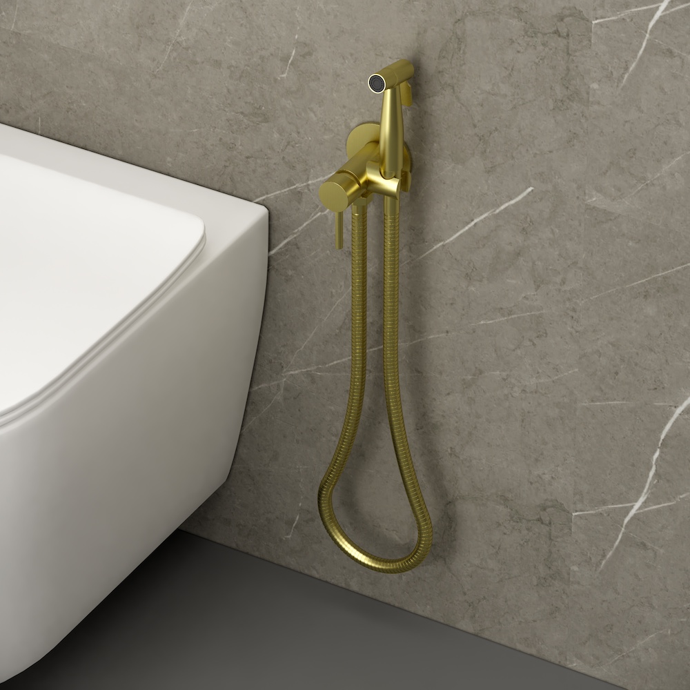 Bidetset met handdouche mat goud warm/koud - Voordelig Design Sanitair