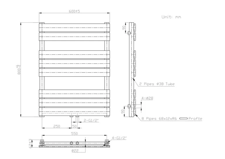 Designradiator Ella 80x60cm chroom 468W midden aansluiting - Voordelig ...