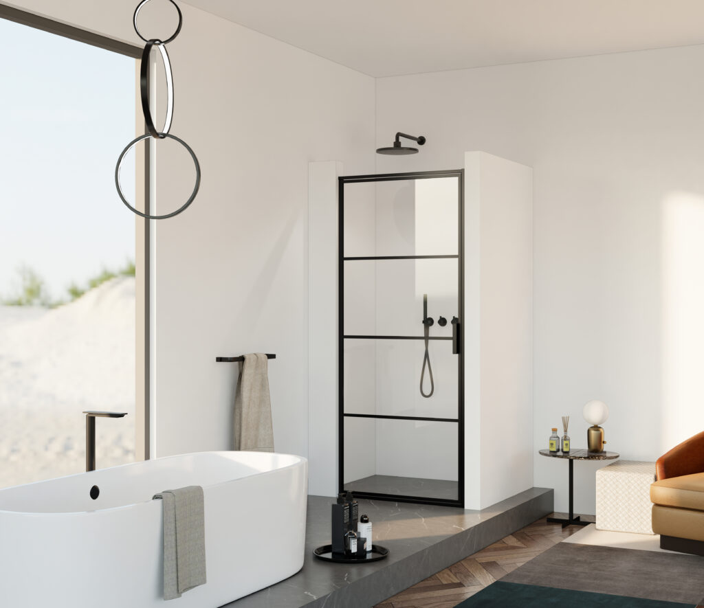 Douchedeur 90x200cm 6mm Nano glas mat zwart serie Rafaella - Voordelig ...